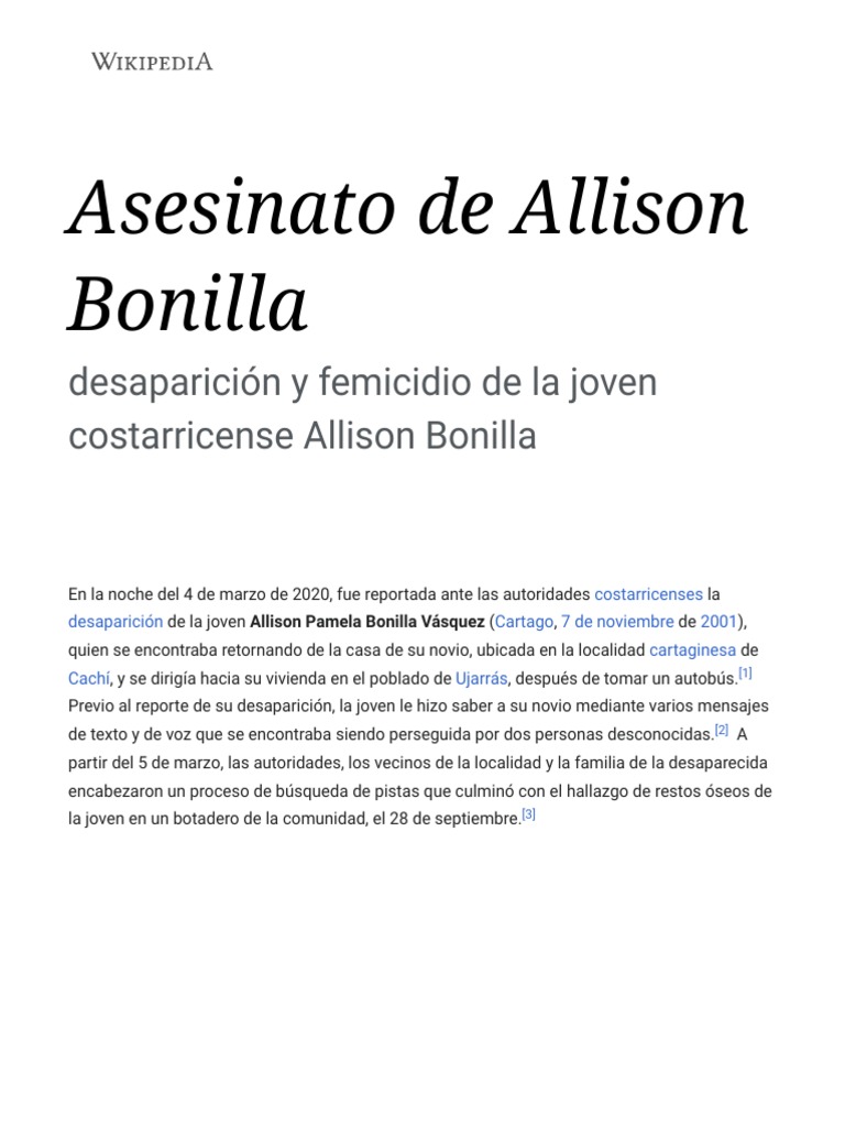 Asesinato de Allison Bonilla - Wikipedia, La Enciclopedia Libre | PDF ...