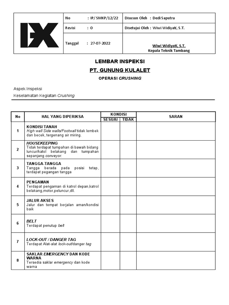 Lembar Inspeksi Crusher | PDF