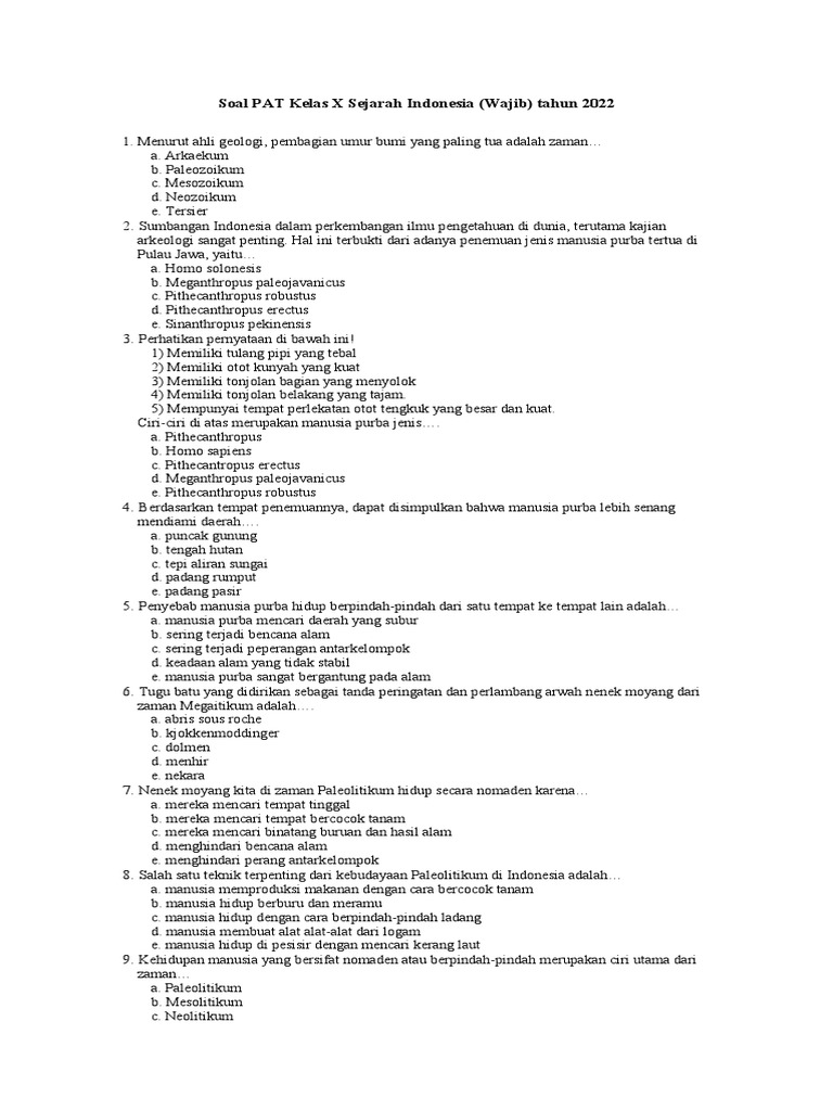 Sejarah Indonesia (W) 10 Soal | PDF