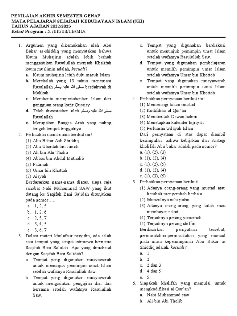 Ski Kelas X Genap 2022 - Soal Pat | PDF