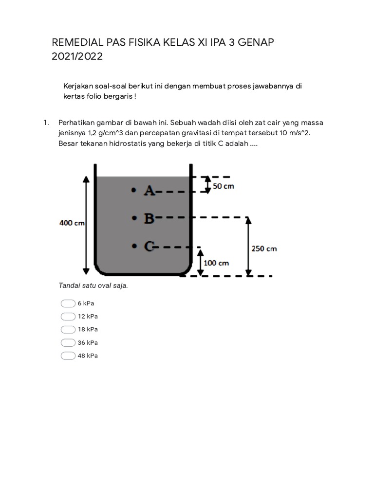 Soal Remedial Pas Fisika Kelas Xi Ipa 3 Genap 21-22 | PDF | Seni | Sains & Matematika