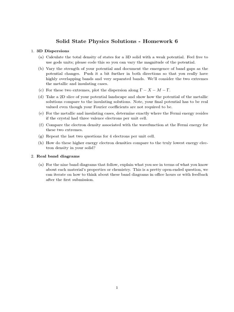 Solid State Physics Solutions - Homework 6 | PDF