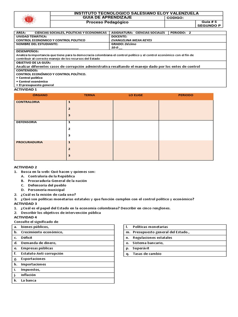 GUIA_5._CONTROL_ECONOMICO_Y_CONTROL_POLITICO_1 | PDF | Economias ...