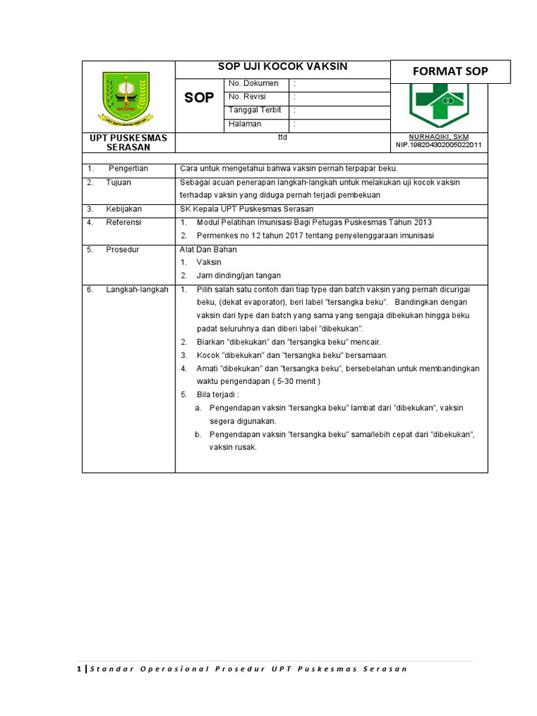 Sop Uji Kocok Vaksin | PDF