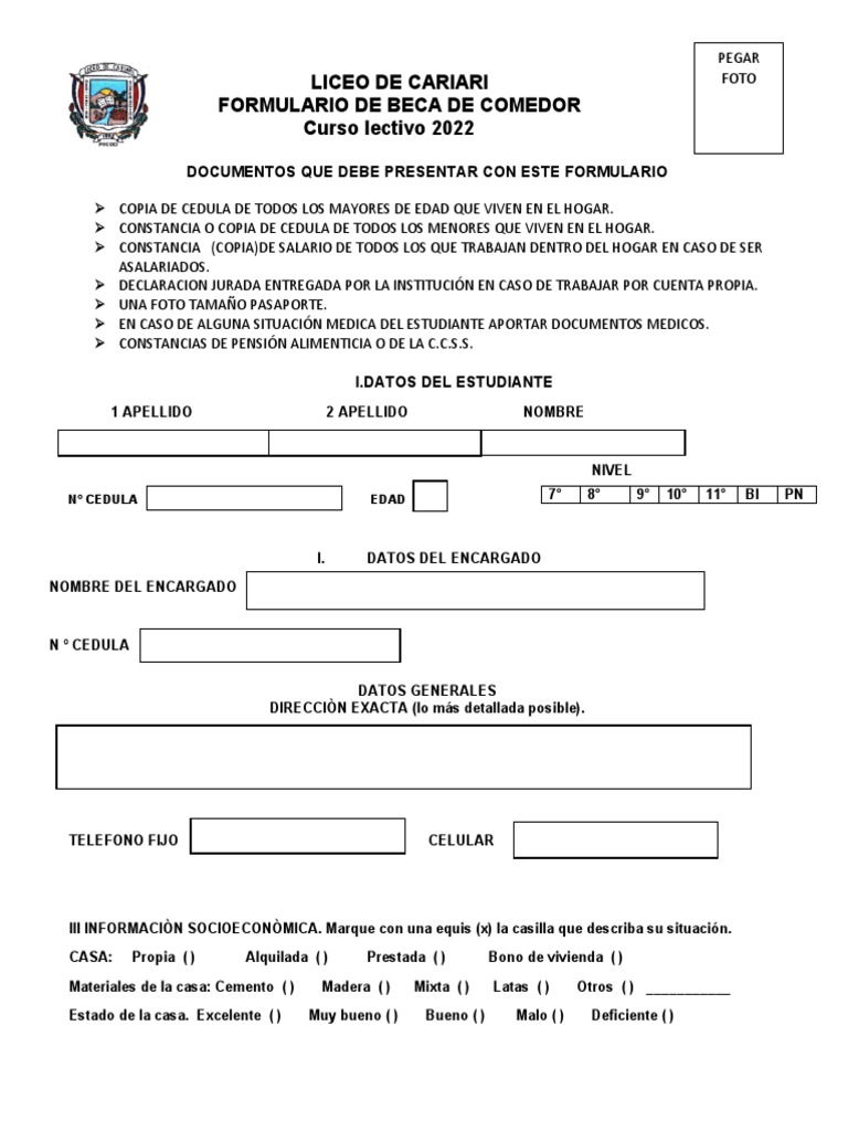 Formulario de Comedor 2022 | PDF