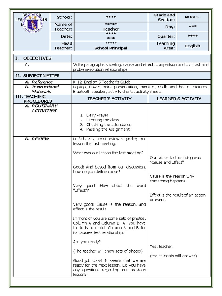 Detailed Lesson Plan in English 5 | PDF | Question | Lesson Plan