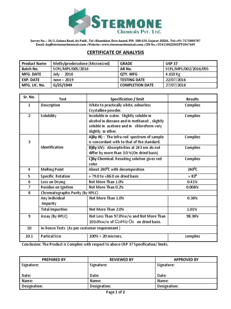 Methylprednisolone USP 37 | PDF | Solubility | Physical Sciences