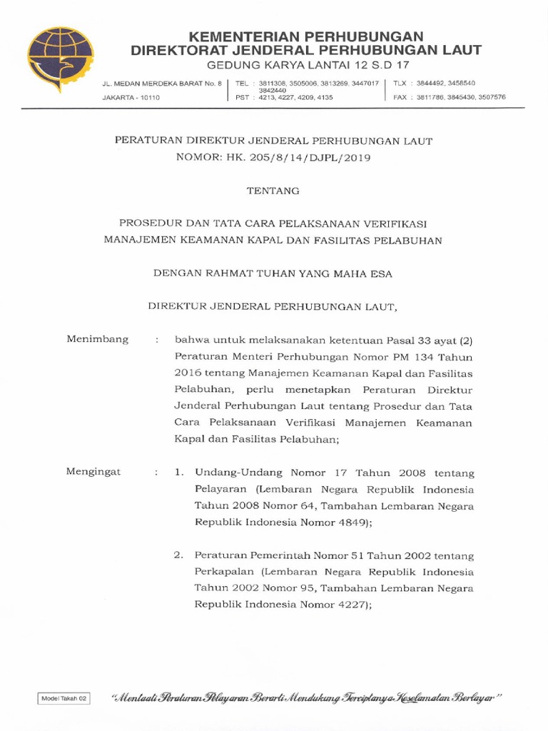 PERDIRJEN NOMOR 205-8-14-DJPL-2019 TENTANG PROSEDUR DAN TATA CARA ...