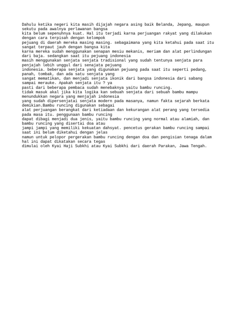 Sejarah Bambu Runcing: Senjata Ikonik Perjuangan Indonesia | PDF