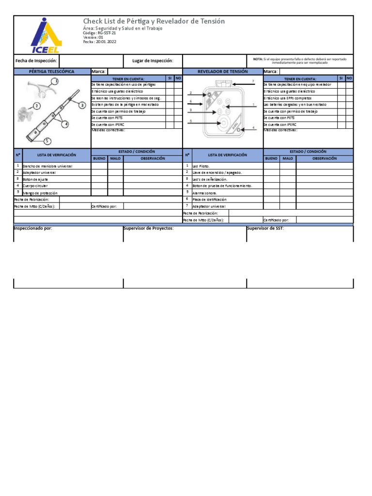 RG-SST-21 Check List de Pértiga y Revelador de Tensión | PDF