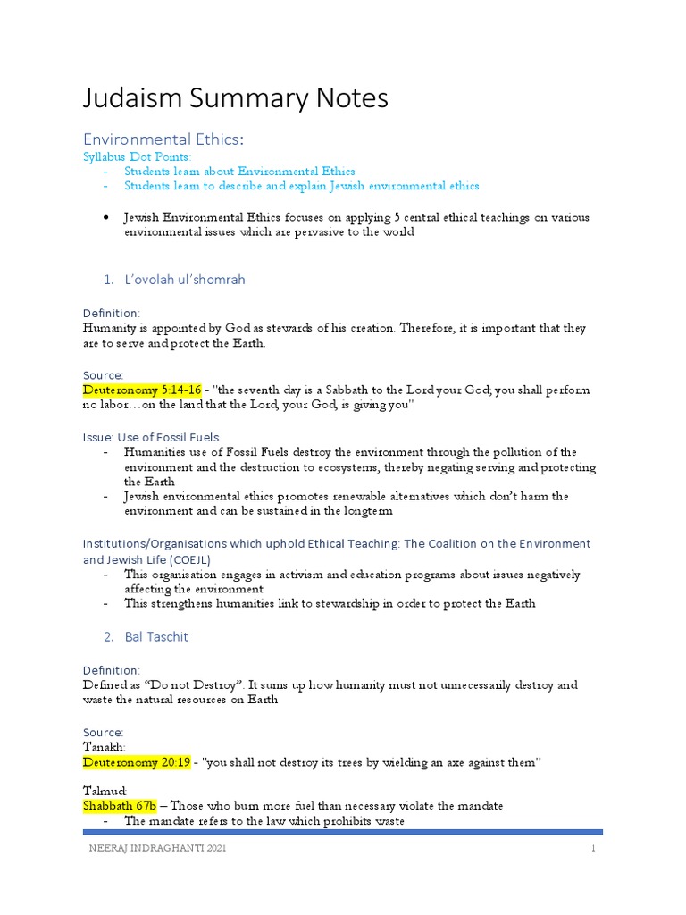 Judaism Summary Notes | PDF | Funeral | Jews And Judaism