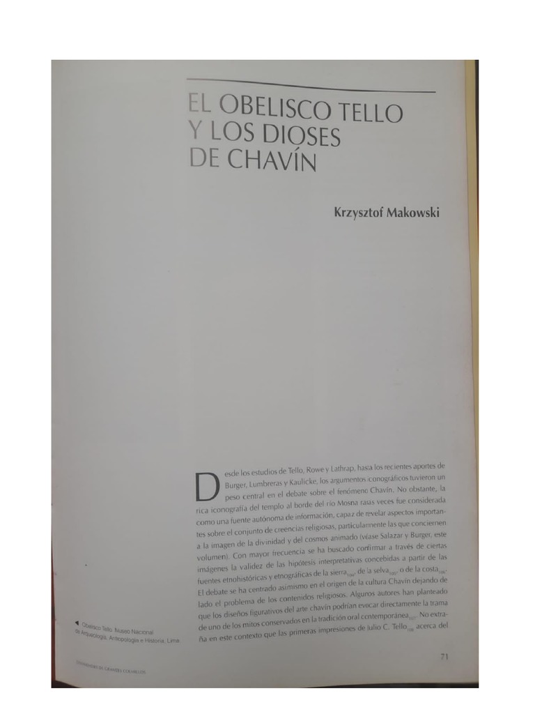 El Obellisco Tello y Los Dioses de Chavin | PDF