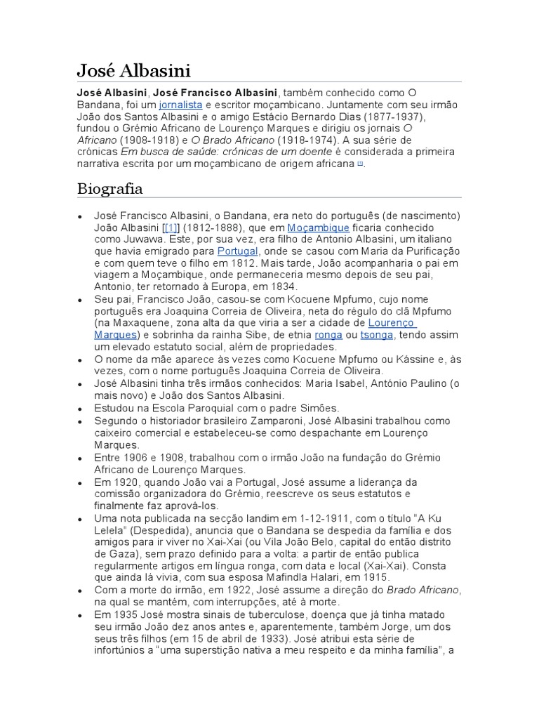 José Albasini | PDF | Moçambique | Portugal