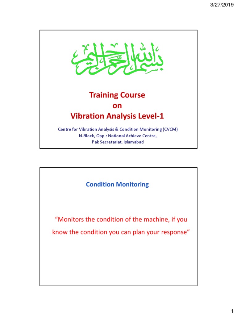 Training Course On Vibration Analysis Level-1 | PDF | Thermography | Electric Motor