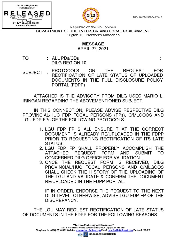 Rectification Protocols for FDPP Documents | PDF