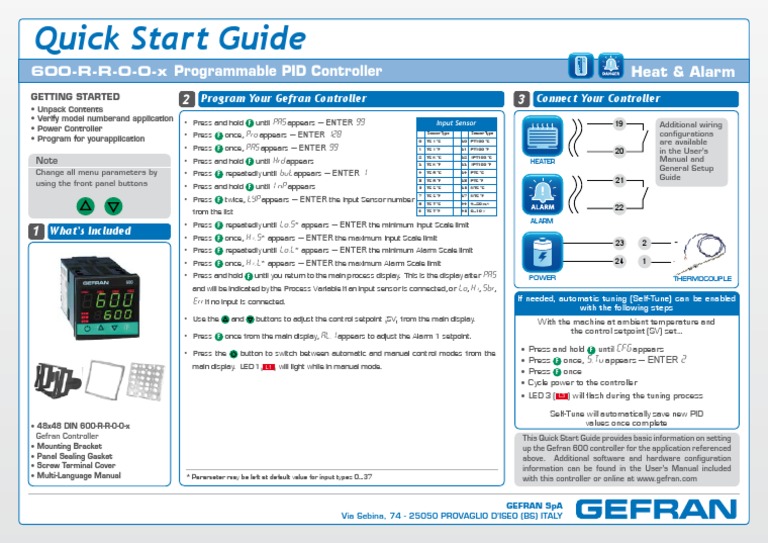 Quick start guide for Gefran 600-R-R-0-0-x PID controller | PDF ...
