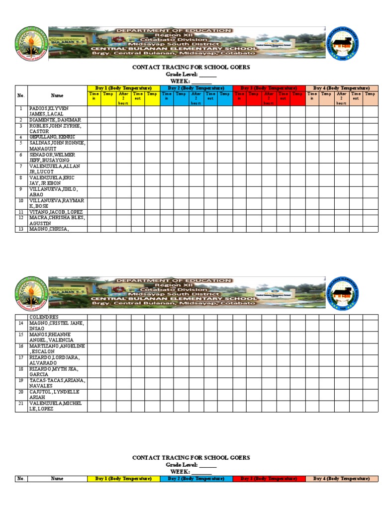 CLASSROOM CONTACT TRACING FORM | PDF