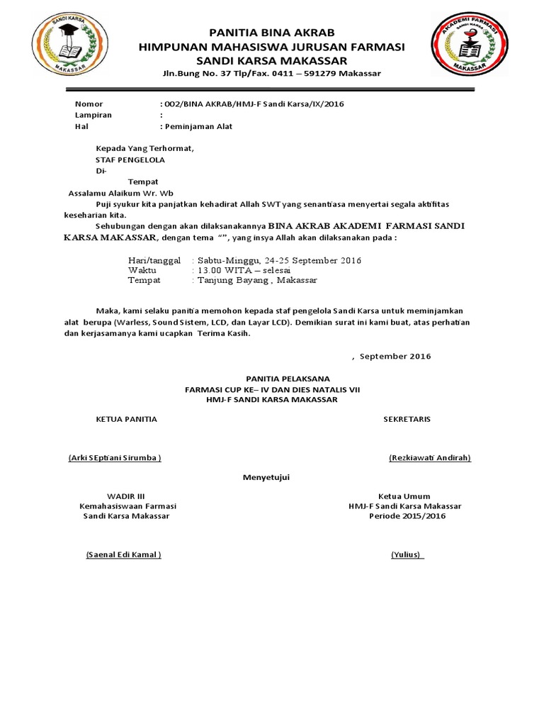 Surat Peminjaman Alat | PDF