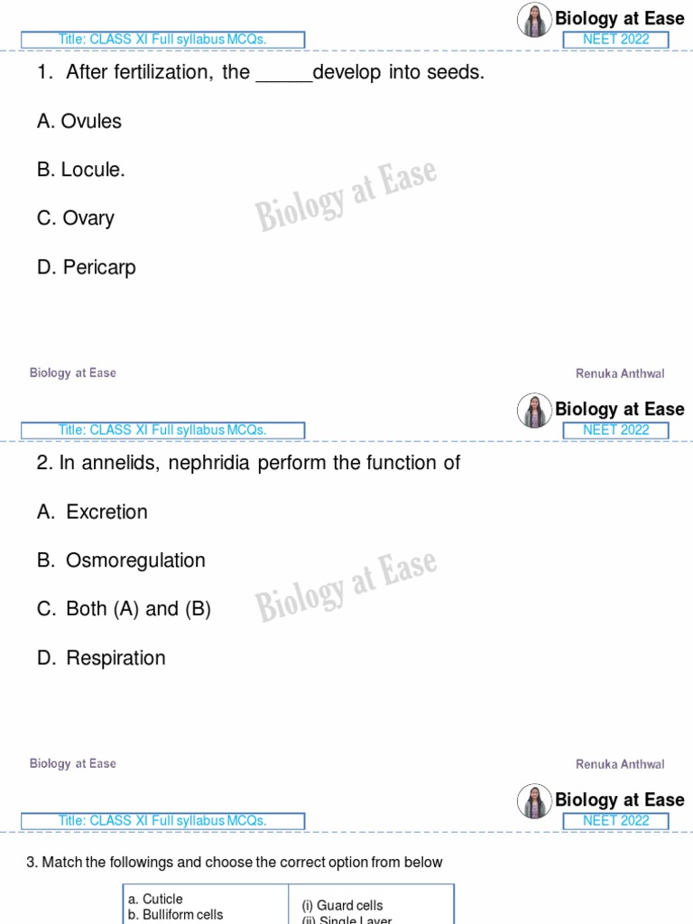 Class XI Bio MCQs | PDF | Mitosis | Biology