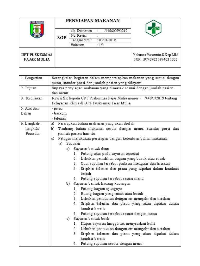 Sop Penyiapan Makanan | PDF