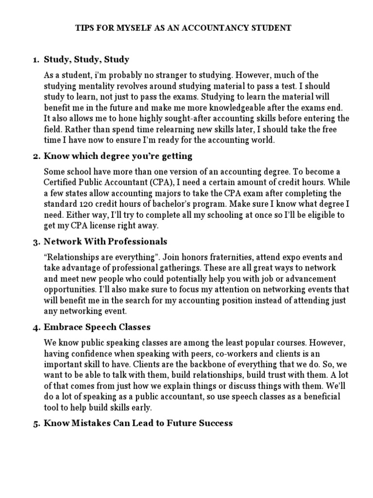 Tips For Myself As An Accountancy Student | PDF | Career & Growth ...