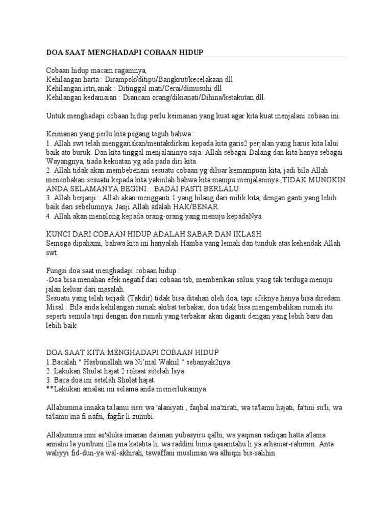 Doa Saat Menghadapi Cobaan Hidup | PDF