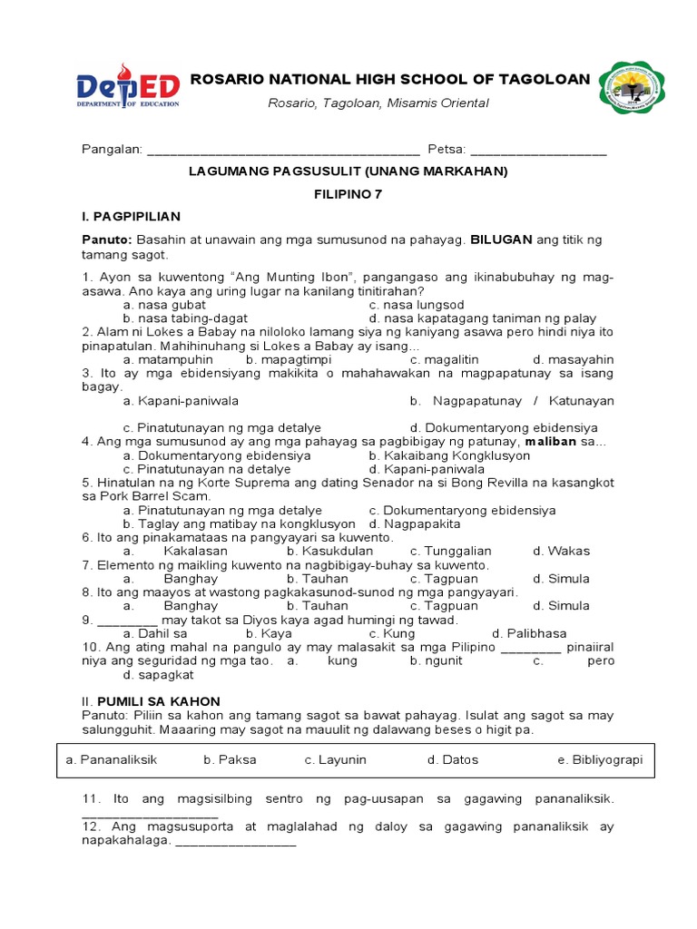 Fil7 - q1 Written Exam | PDF