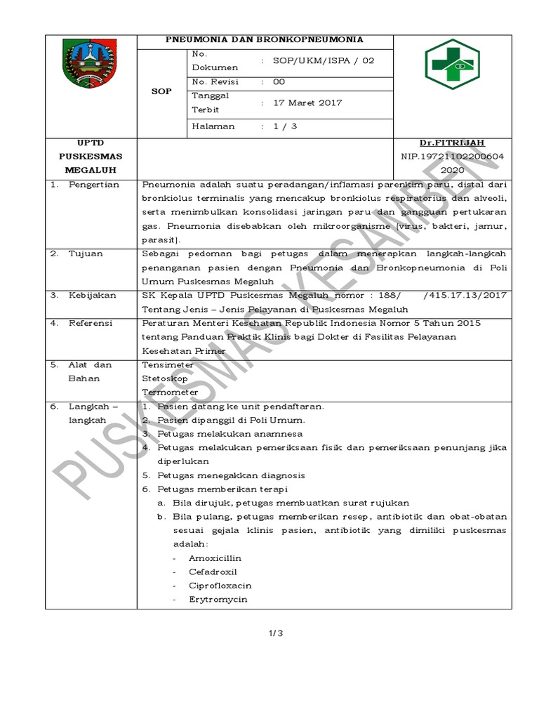 SOP Pneumonia Dan Bronkopneumonia 2 | PDF