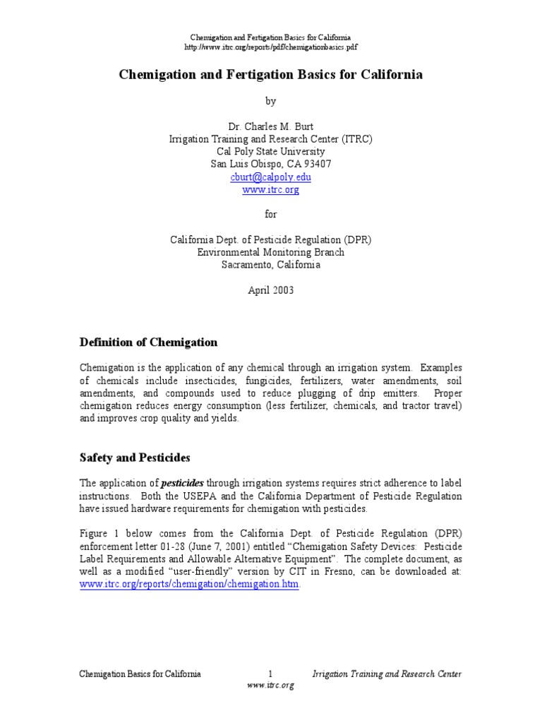 Chemigation and Fertigation Guide for California Farmers | PDF | Soil ...