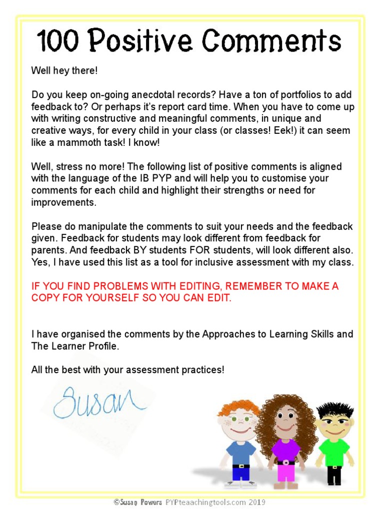 101 Positive Comments For Assesment 1 | PDF | Teaching Method | Learning