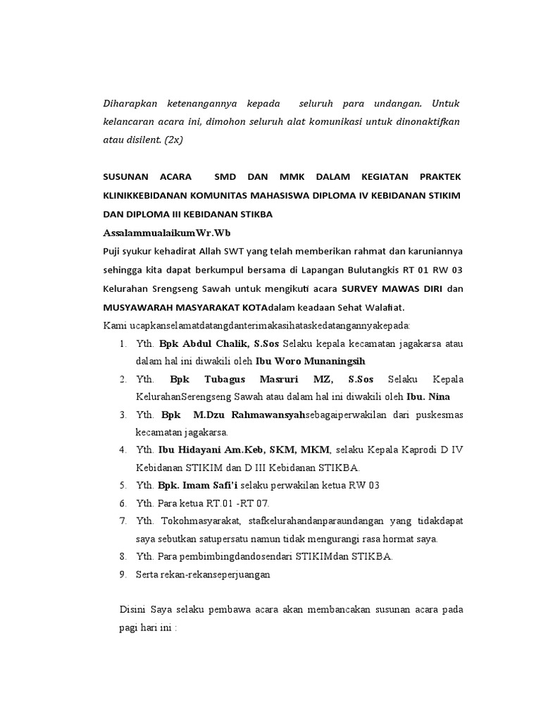 Susunan Acara SMD MMK DAN SAMBUTAN | PDF