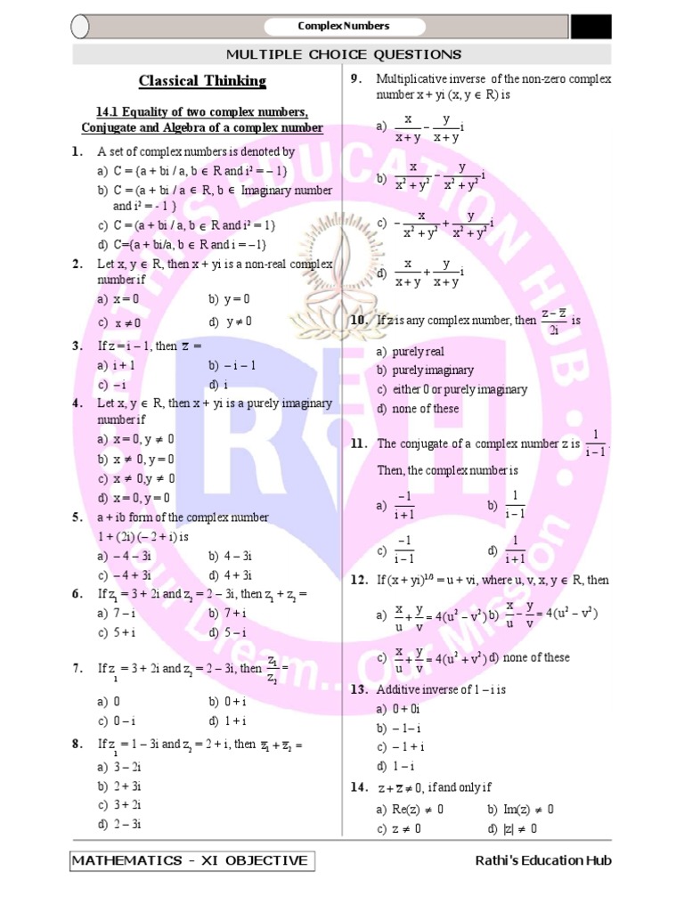 Understanding Complex Numbers A Guide To The Key Concepts Covered In This Document Pdf