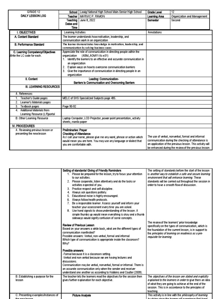 Lesson Plan With Annotations | PDF | Learning | Communication