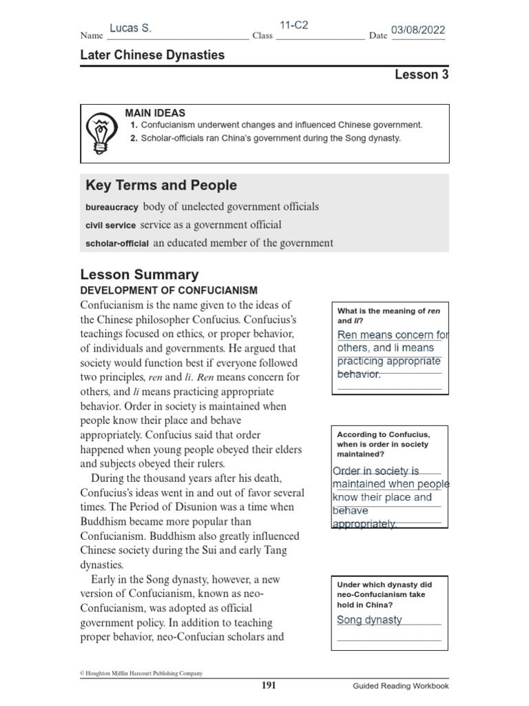Key Terms and People: Later Chinese Dynasties Lesson 3 | PDF ...