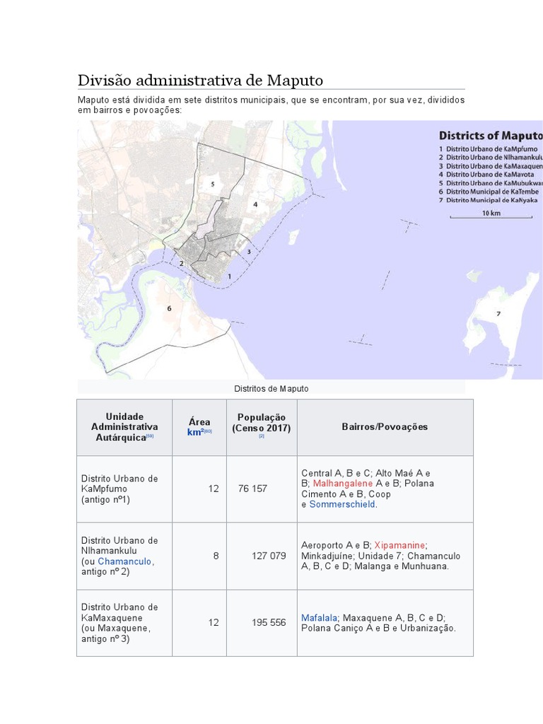 Divisão administrativa da cidade de Maputo em distritos municipais e ...