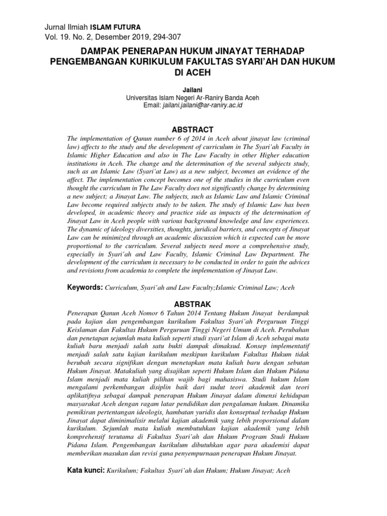 Dampak Penerapan Hukum Jinayat Terhadap Pengembangan Kurikulum Fakultas ...