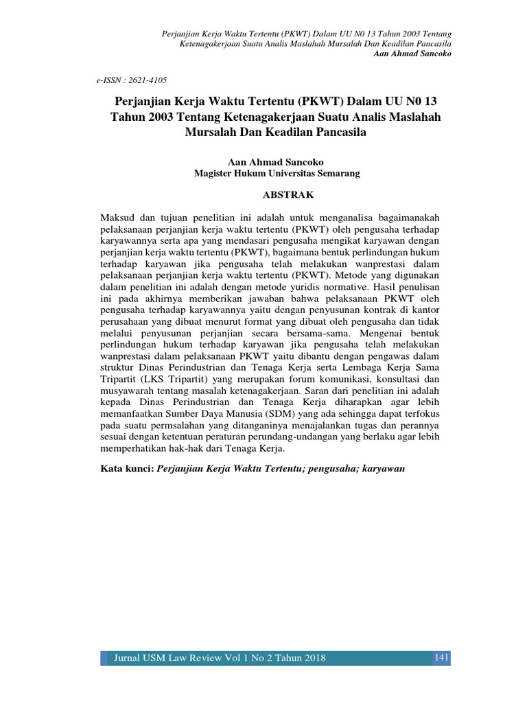 Perjanjian Kerja Waktu Tertentu PKWT Dalam UU N0 1 | PDF