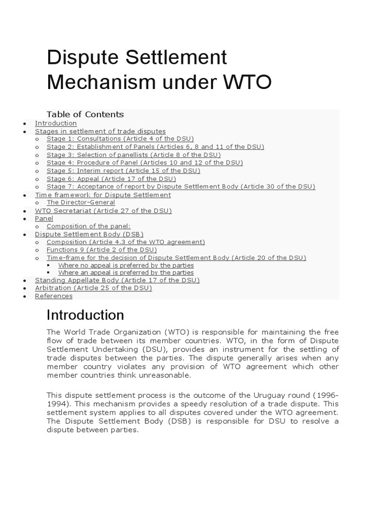 WTO Dispute Settlement Guide | PDF | World Trade Organization | Dispute ...