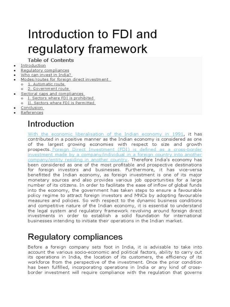 FDI India Guide Automatic Government Routes Sectors | PDF | Foreign ...