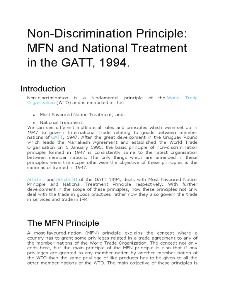 MFN and National Treatment | PDF | Most Favoured Nation | World Trade ...