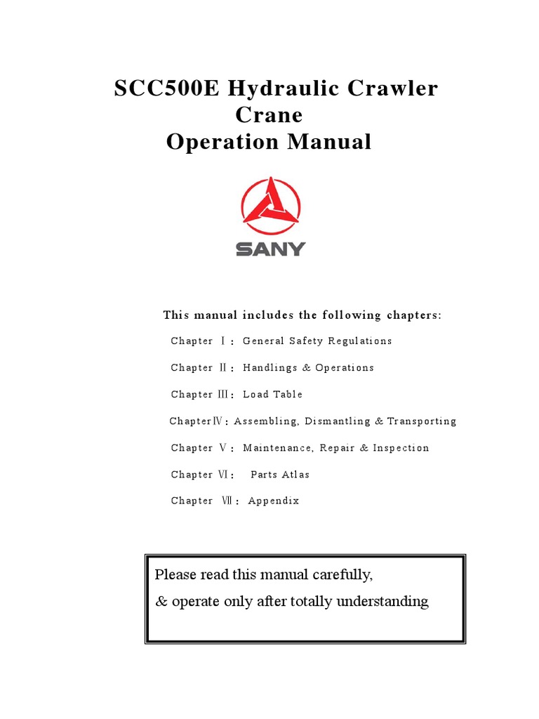 SCC500E Hydraulic Crawler Crane Operation Manual | PDF