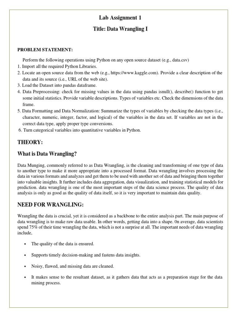 Lab Assignment 1 Title: Data Wrangling I: Problem Statement | PDF ...
