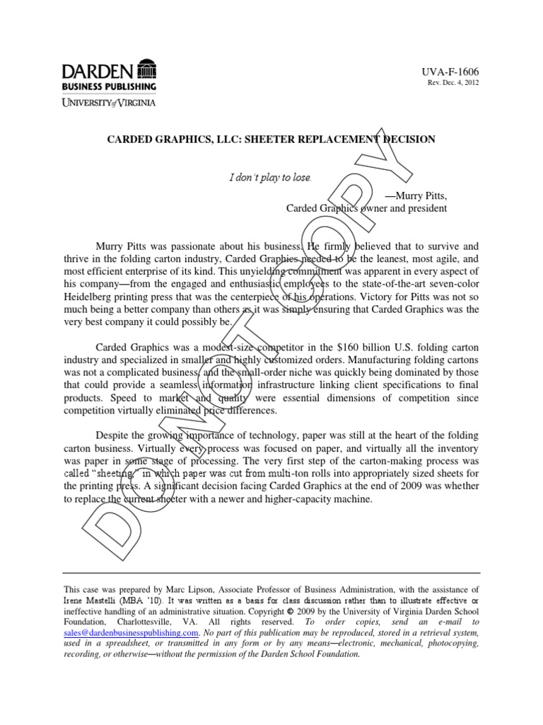Do Not Copy: Carded Graphics, LLC: Sheeter Replacement Decision | PDF ...