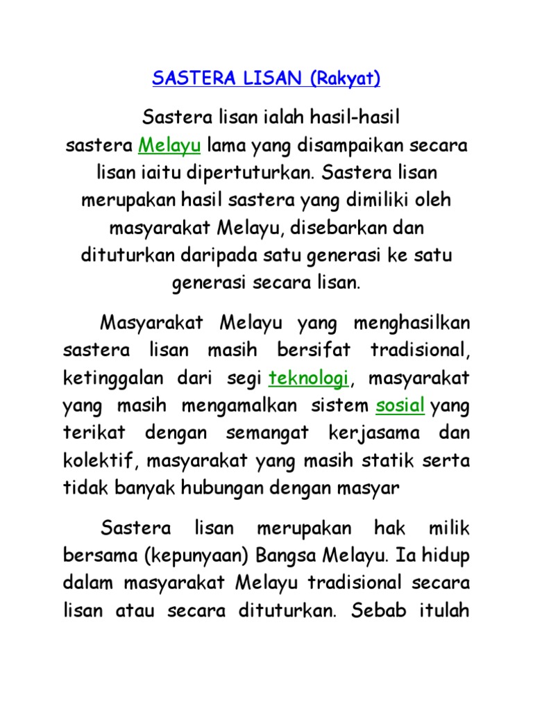 Sastera Lisan | PDF