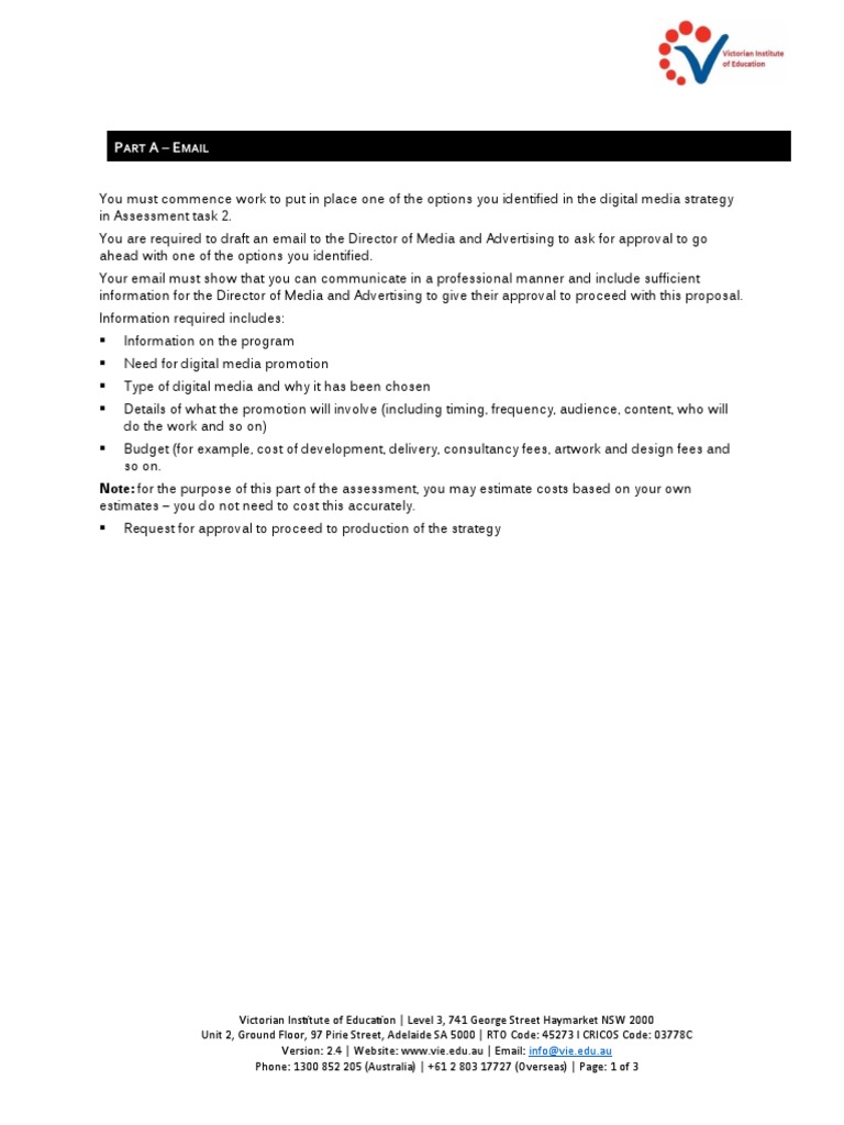 CHCCOM003 - ASSESSMENT TASK 3 of 5 ProjectIMPLEMENT A DIGITAL MEDIA STRATEGY Part A Maria ...