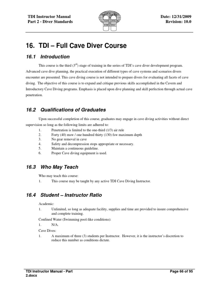 TDI Full Cave Diver Course Overview | PDF | Scuba Diving | Underwater ...