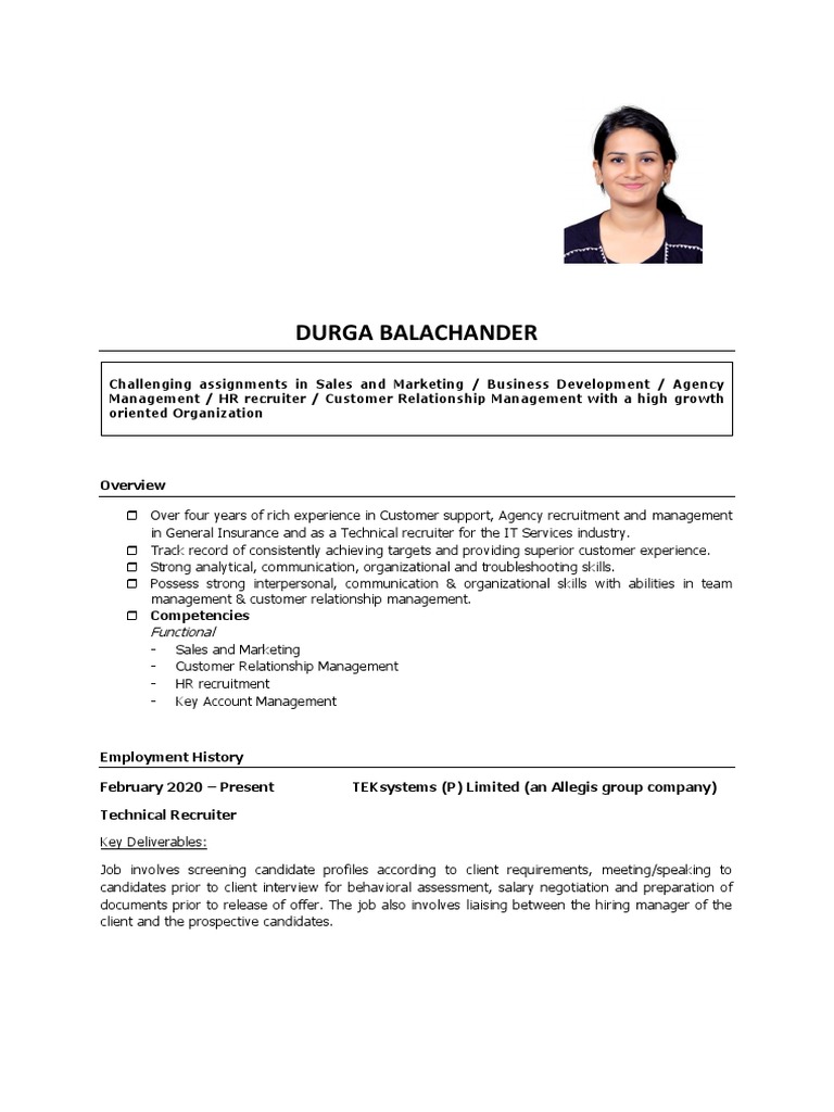 Durga Resume'1 | PDF | Recruitment | Sales