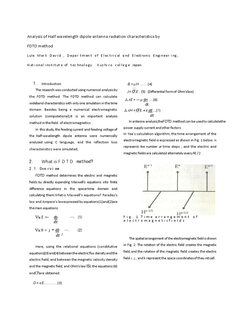 Analysis of Half Wave Length Dipole Antenna Radiation Characteristics Using FDTD | PDF | Antenna ...
