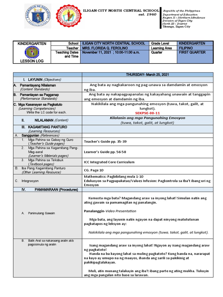 COT1-LESSON PLAN-FILIPINO-mga Emosyon | PDF