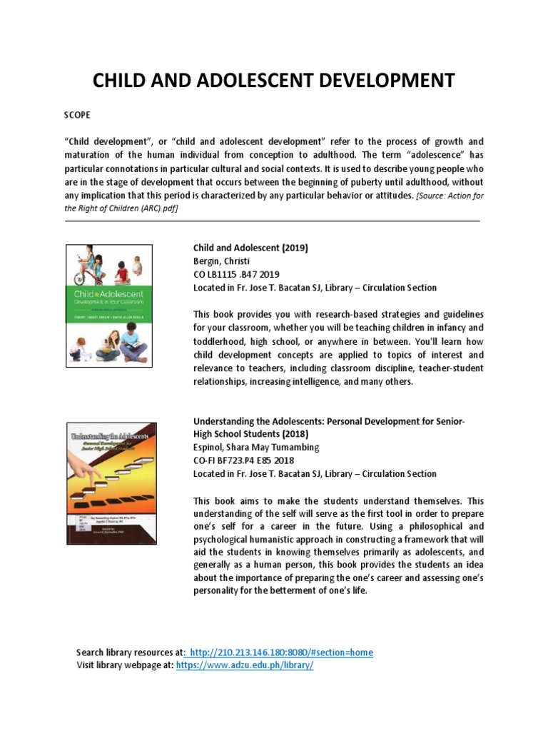 Child and Adolescent Development: (Source: Action For The Right of ...